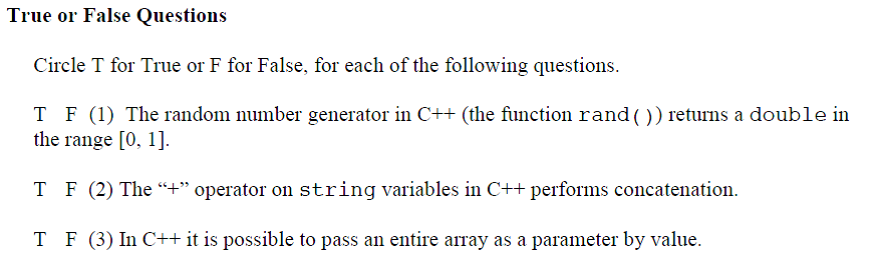 Solved True or False Questions Circle T for True or F for | Chegg.com