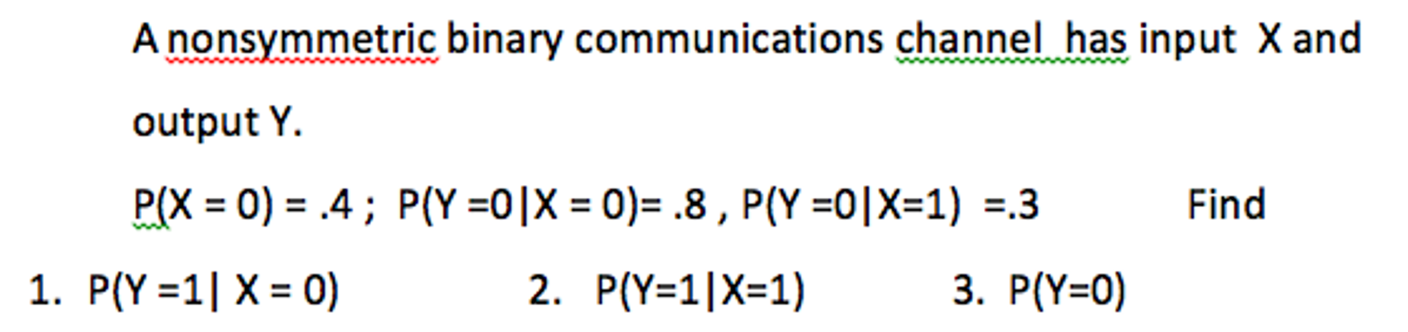 Solved A nonsymmetric binary communications channel has | Chegg.com