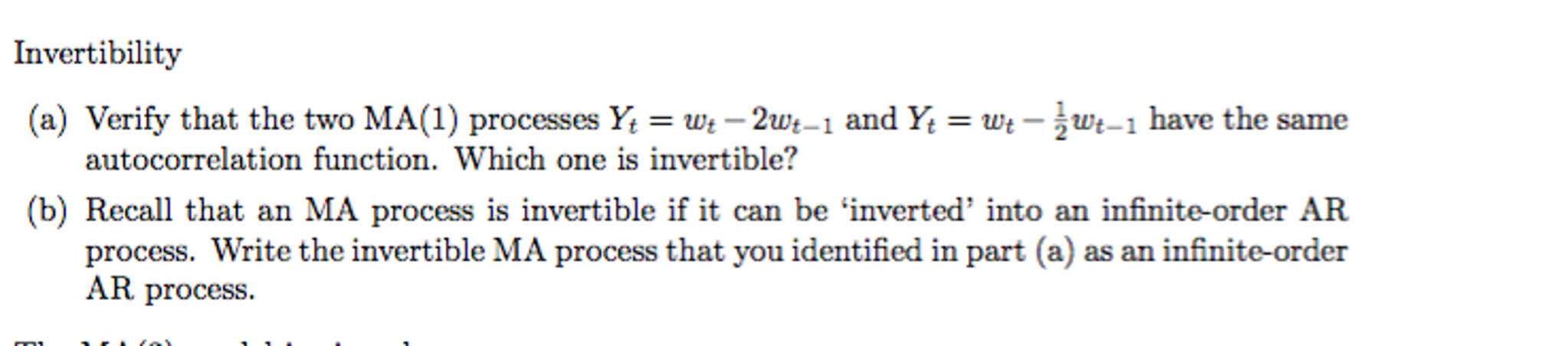 Solved Invertibility Verify that the two MA(1) processes | Chegg.com