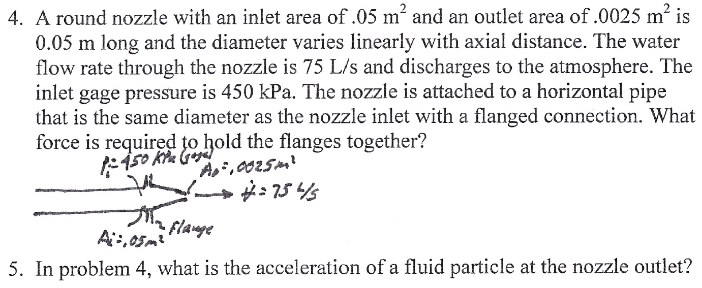 Solved 4. A round nozzle with an inlet area of .05 m2 and an | Chegg.com