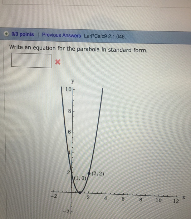 Solved Write an equation for the parabola in standard form. | Chegg.com