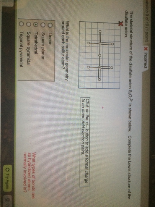 Solved The skeletal structure & the (disulfide anion | Chegg.com