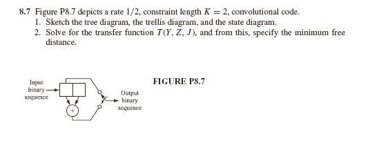 Solved 8.7 Figure P8.7 depicts a rate l/2, constraint length | Chegg.com