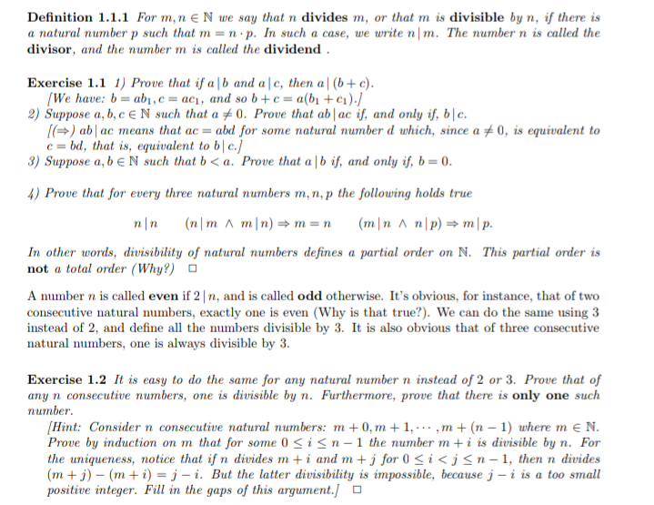 Solved Definition 1.1.1 For men eN we say that n divides m, | Chegg.com