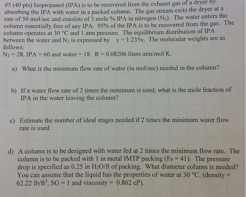 by #5 (40 pts) Isopropanol (IP absorbing the IPA with | Chegg.com