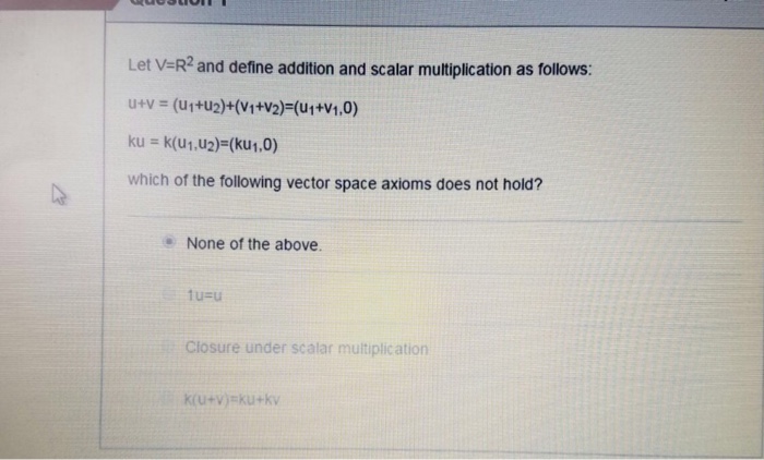 Solved Let V = R^2 and define addition and scalar | Chegg.com