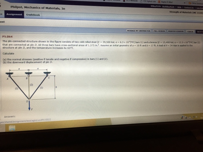 Solved The Pin Connected Structure Shown In The Figure