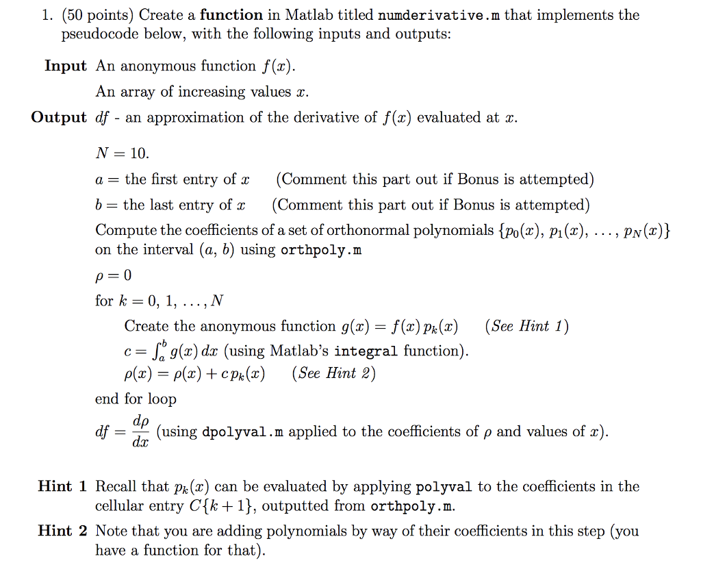 1. (50 points) Create a function in Matlab titled | Chegg.com