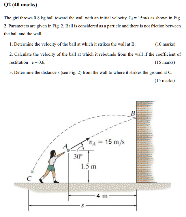 Solved Q2 (40 marks) The girl throws 0.8 kg ball toward the | Chegg.com