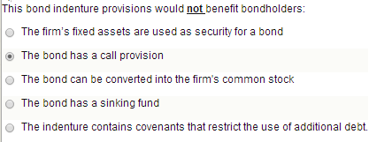 Solved This bond indenture provisions would not benefit | Chegg.com