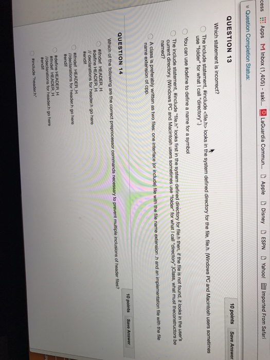 Solved Which statement is incorrect? The include statement. | Chegg.com