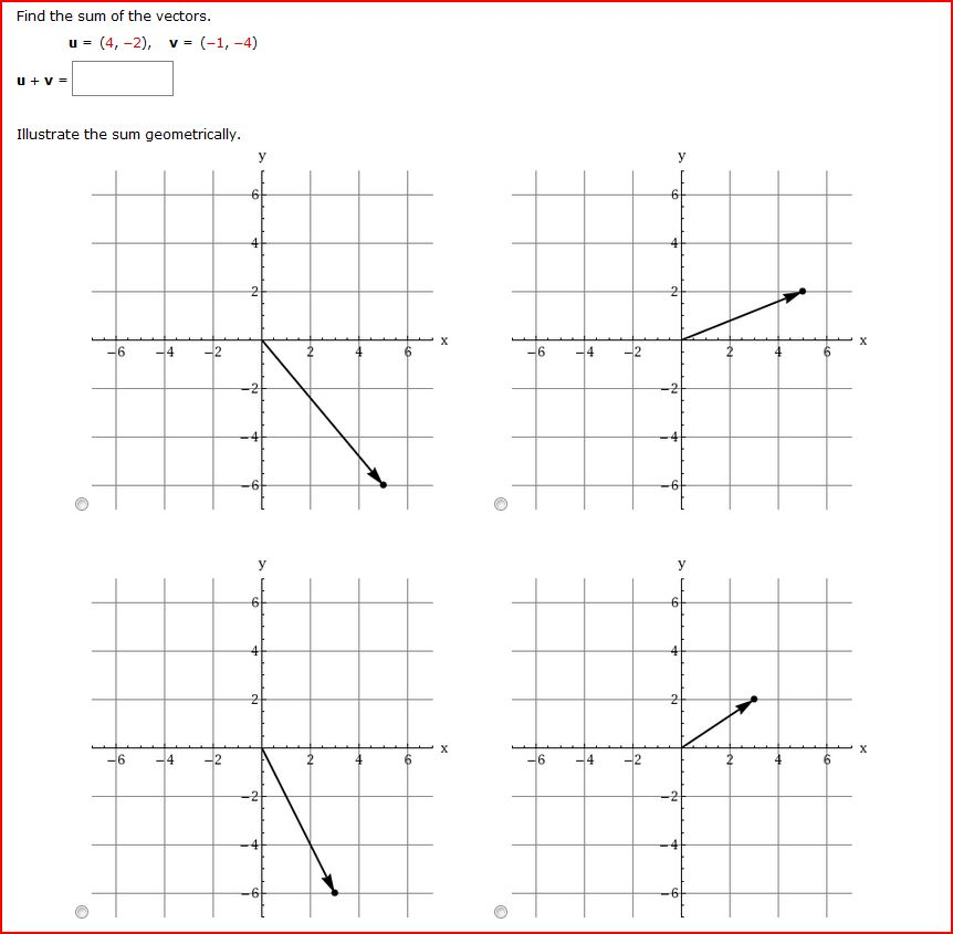 Solved Find The Sum Of The Vectors U 4 2 V 1