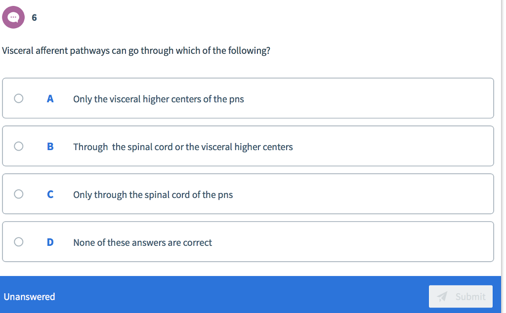 Solved 6 Visceral afferent pathways can go through which of | Chegg.com