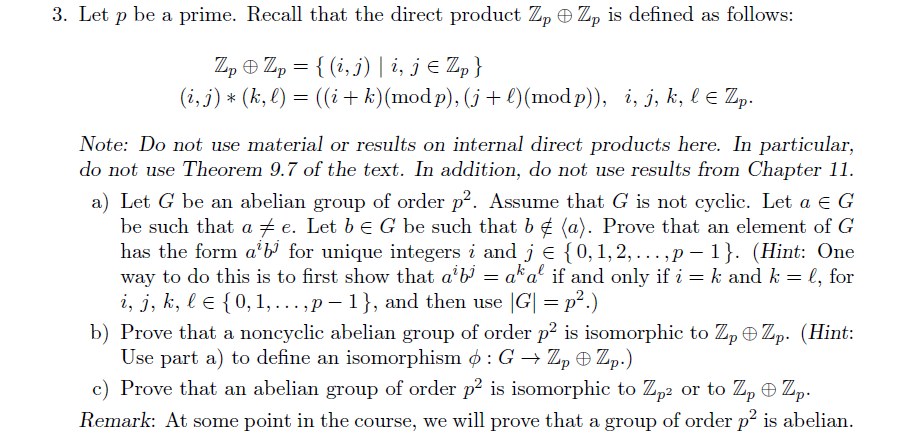 Let p be a prime. Recall that the direct product Zp | Chegg.com