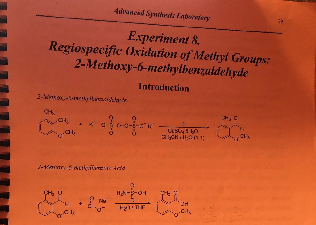 Solved Advanced Synthesis Laboratory 39 Experiment 8. | Chegg.com