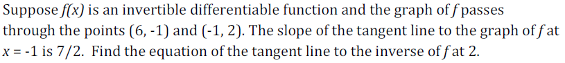Solved Suppose f(x) is an invertible differentiable function | Chegg.com