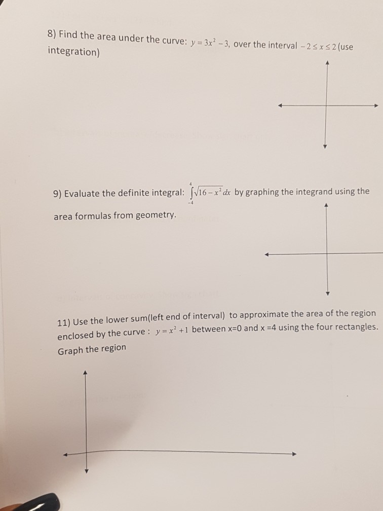 Solved Find the area under the curve: y = 3x^2 - 3, over the | Chegg.com