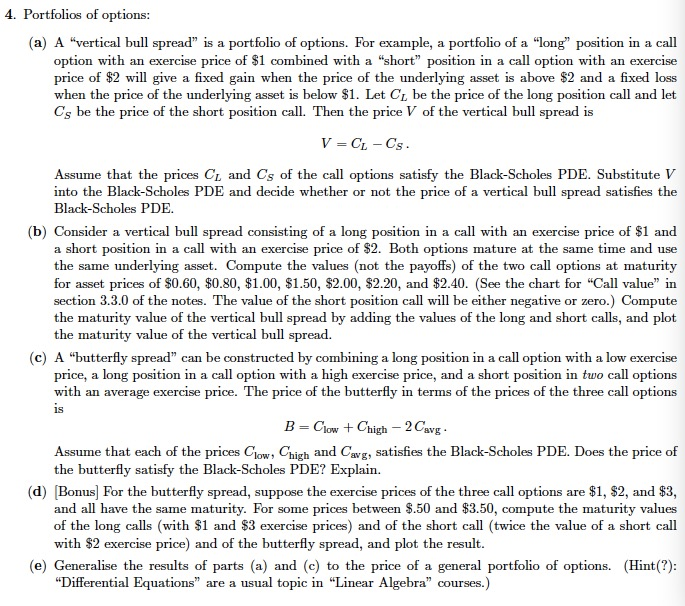 A "vertical bull spread" is a portfolio of options. | Chegg.com