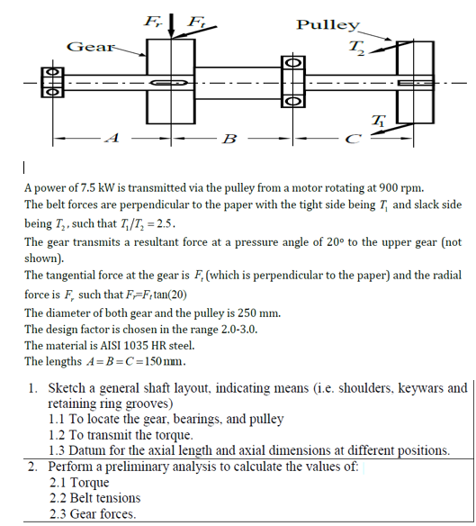 Pulley T2 Gea 71 r of 7.5 kW is transmitted via the | Chegg.com