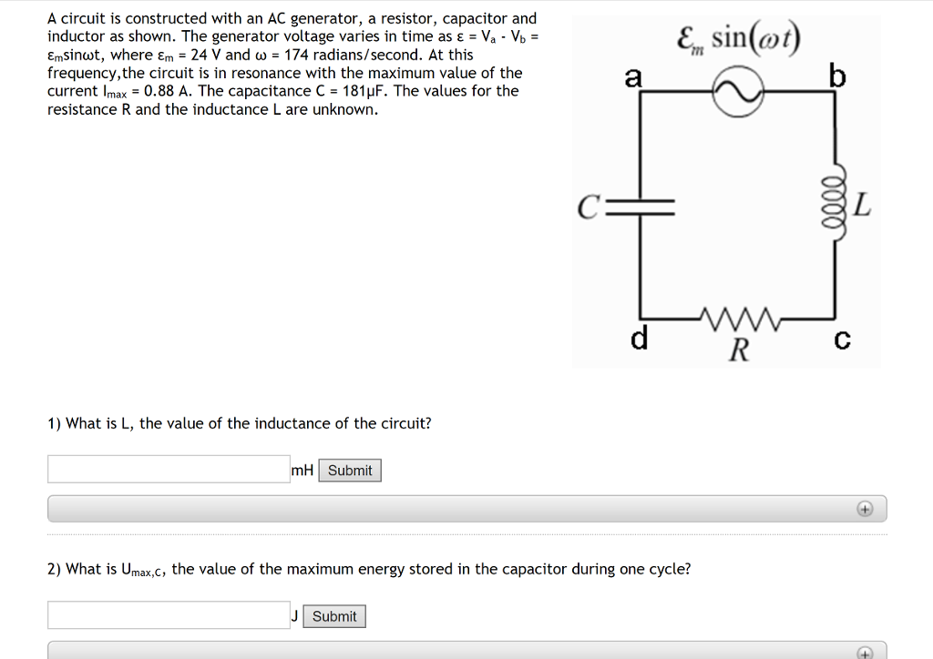 Solved A circuit is constructed with an AC generator, a | Chegg.com