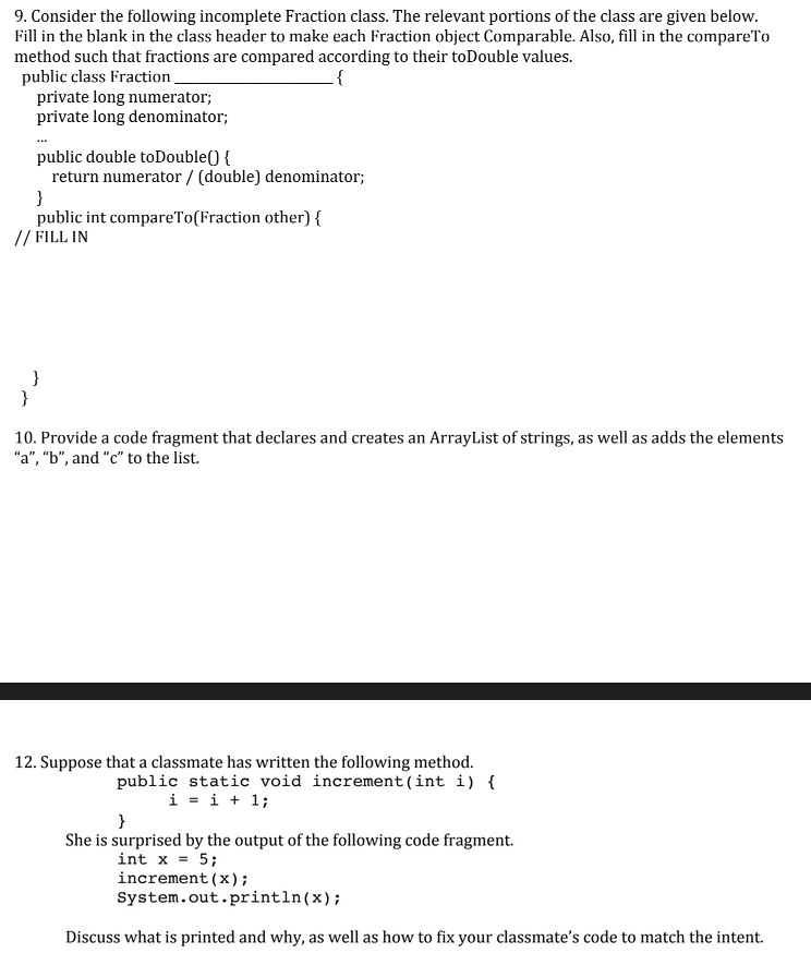Solved 9. Consider the following incomplete Fraction class. | Chegg.com