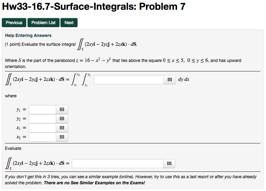 Solved Hw33-16.7-Surface-Integrals: Problem 7 Previous | Chegg.com