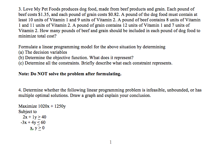 Solved 3. Love My Pet Foods produces dog food, made from | Chegg.com