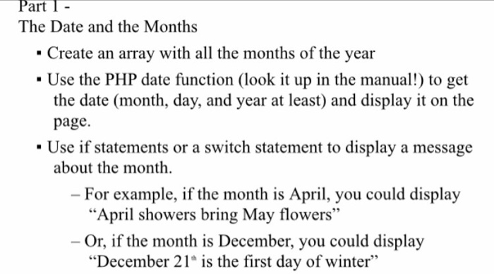 Solved The Date and the Months Create an array with all the | Chegg.com