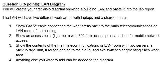 Question 8 (5 points): LAN Diagram You will create | Chegg.com