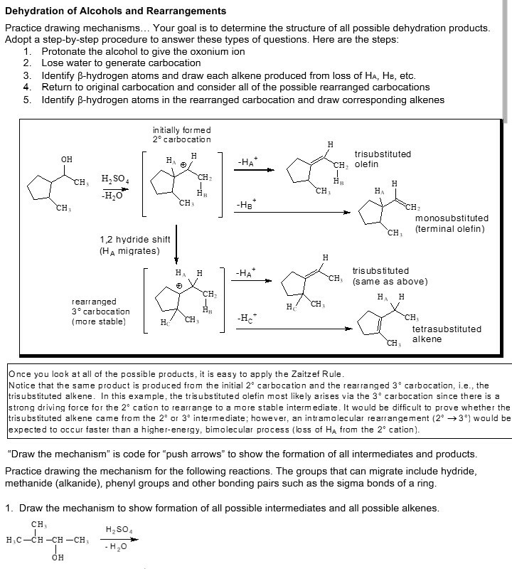 Solved Dehydration of Alcohols and Rearrangements Practice | Chegg.com
