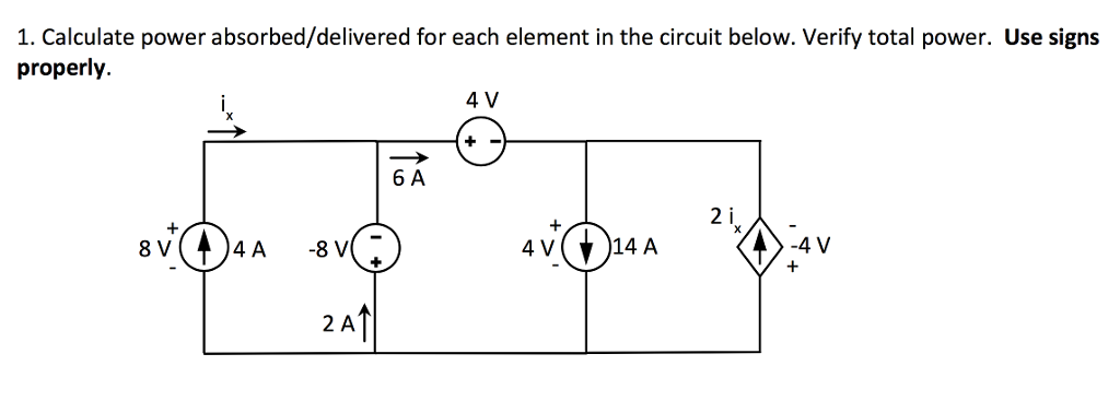 Solved Calculate power absorbed/delivered for each element | Chegg.com