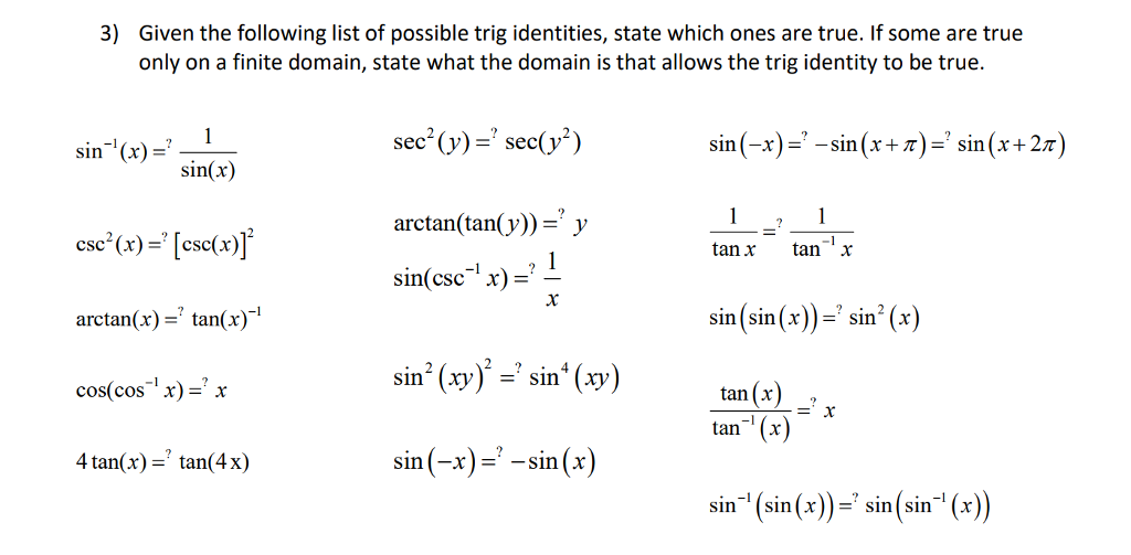 Solved Given The Following List Of Possible Trig Identities Chegg