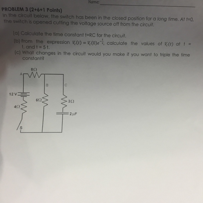 Solved In the circuit below, the switch has been in the | Chegg.com