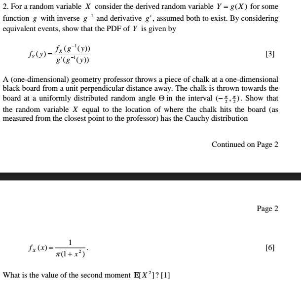 Solved For a random variable X consider the derived random | Chegg.com