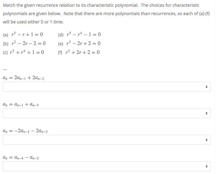 Solved Match the given recurrence relation to its | Chegg.com
