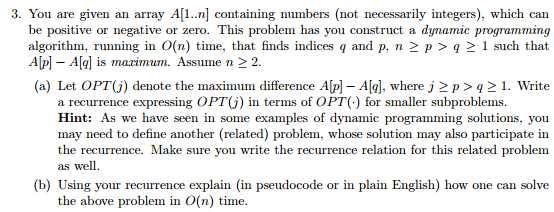 Solved You are given an array A[1..n] containing numbers | Chegg.com