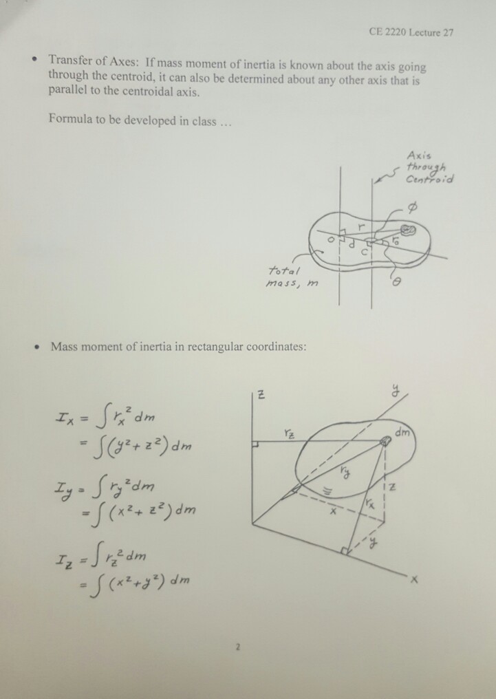 Solved CE 2220 Lecture 27 Transfer of Axes: If mass moment | Chegg.com