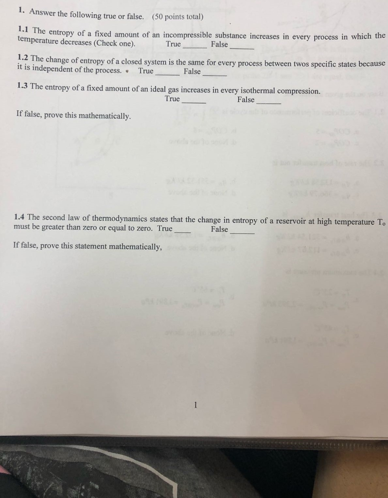 Solved 1. Answer the following true or false. (50 points | Chegg.com
