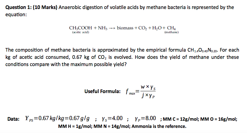Solved Question 1 10 Marks Anaerobic Digestion Of
