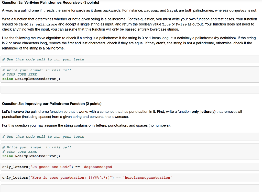 Solved Question 3a Verifying Palindromes Recursively 3