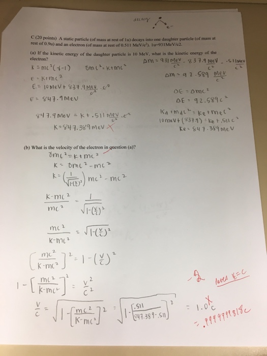 Solved A static particle (of mass at rest of 1u) decays into | Chegg ...