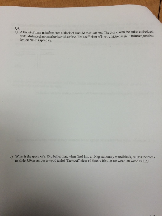 Solved A bullet of mass m is fired into a block of mass M | Chegg.com