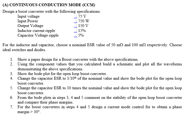 (A) CONTINUOUS CONDUCTION MODE (CCM) Design a boost | Chegg.com