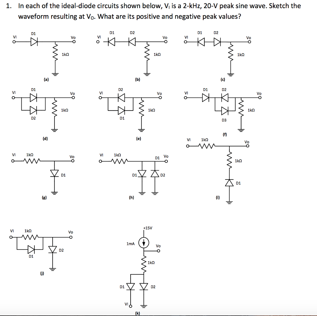 Solved In each of the ideal-diode circuits shown below, V_1 | Chegg.com