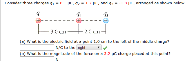 Solved Consider three charges q1 6.1 uc, q2 1.7 μC, and | Chegg.com