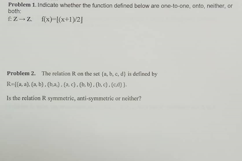 Solved Problem 1. Indicate whether the function defined | Chegg.com