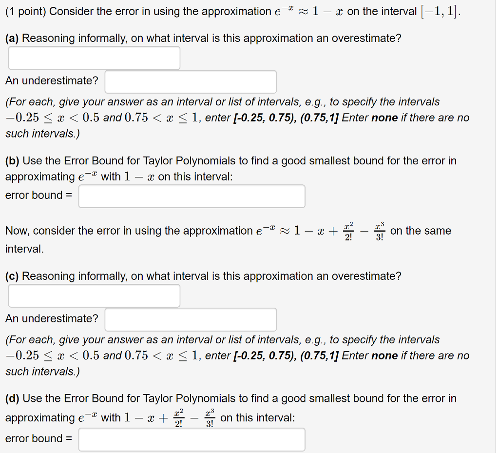 Solved (1 point) Consider the error in using the | Chegg.com