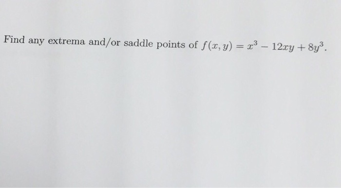 Solved Find any extrema and/or saddle points of f(x, y) = | Chegg.com