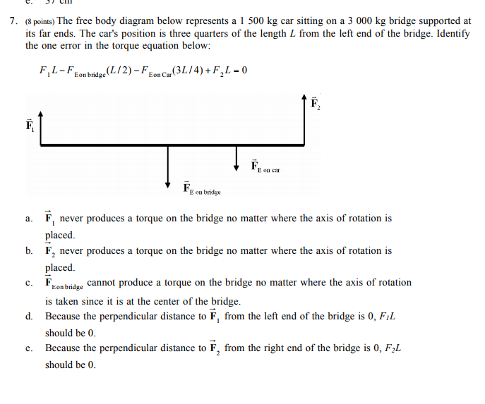 Solved 7. (8 points) The free body diagram below represents | Chegg.com
