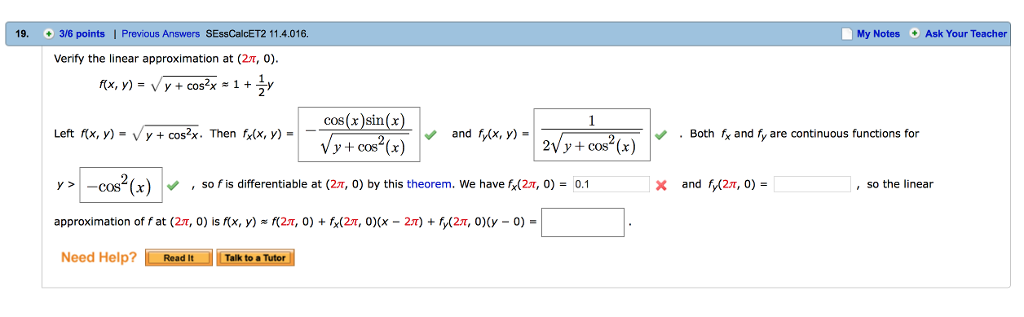 Solved Verify The Linear Approximation At 2pi 0 F X Y
